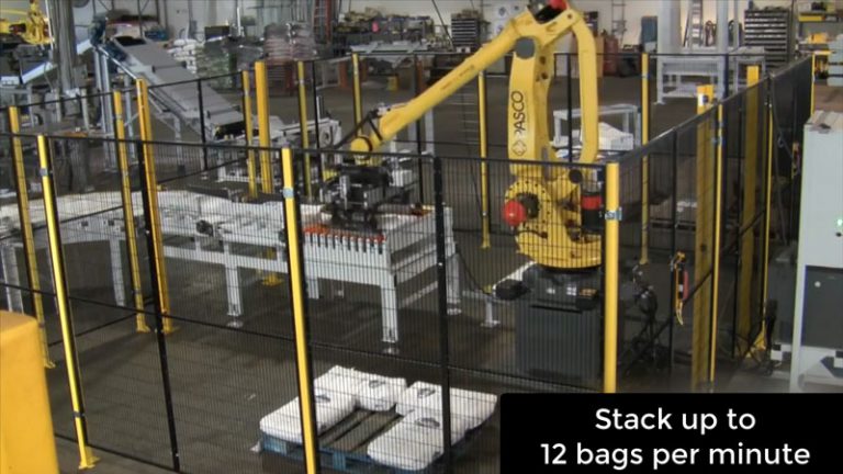 Pallet Stacking Robot Stacks 50lb. Bags on 2 Pallets